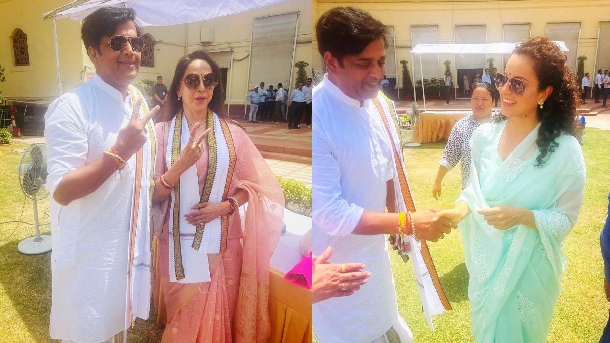 संसद में कैसा रहा कंगना-हेमा मालिनी का पहला दिन, रवि किशन ने शेयर की फोटोज - Ravi kishan poses ...