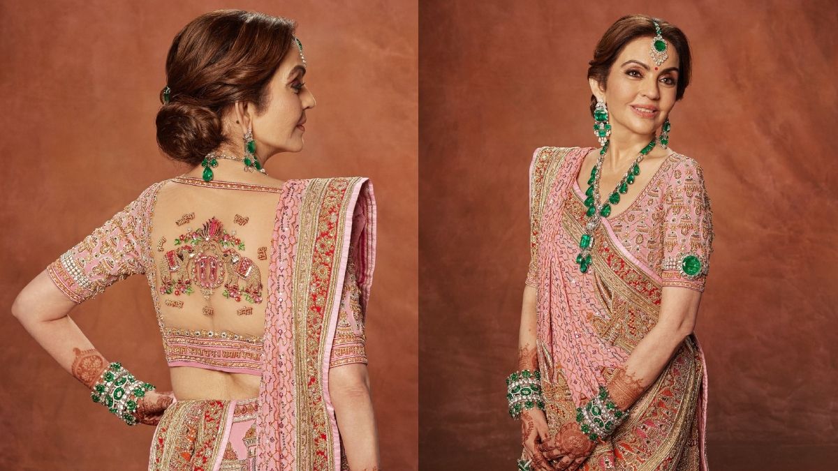 नीता के घाघरे में बुना काशी मंदिर, ब्लाउज में लिखा अंबानी परिवार के इन ...